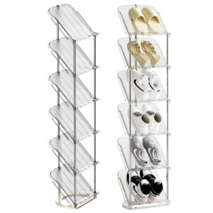 giunjoe vertical clear shoe rack organizers 6 tiers small narrow space saver shoe rack slanted slim shoe shelf 45 degree shoe stand holder storage for closet cabinet enteryway zapatera para closet