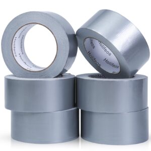 holifeos duct tape 6 rolls, duct tape heavy duty 2 inches x 30 yards, waterproof tape for outdoor and indoor use, silver duct tape bulk tear by hand, strong adhesive tape with no residue