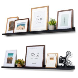 picture ledge shelf, floating shelves set of 2, 48 inches long large nursery book shelves for toys storage, kids bookshelf wall mounted for living room bedroom decor books photo frames, black