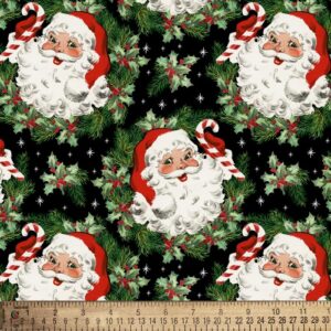 david textiles christmas santa claus wreaths cotton fabric by the yard