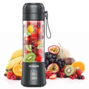 nuwave portable blender for smoothies and shakes, 2025 new & improved, 16 oz on-the-go small juice blender with 6 blades, rechargeable mini blender, bpa-free, leak-proof lid, for gym, kitchen, office