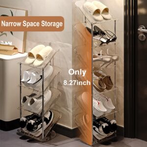 GIUNJOE Vertical Clear Shoe Rack Organizers 6 Tiers Small Narrow Space Saver Shoe Rack Slanted Slim Shoe Shelf 45 Degree Shoe Stand Holder Storage for Closet Cabinet Enteryway Zapatera para Closet