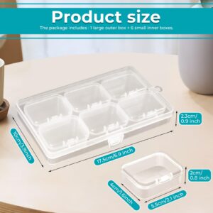 WYOMER Large Bead Organizer Box with 6 Small Boxes inset, Small Bead Organizers and Storage Plastic Cases, Clear Bead Storage Containers Boxes with Hinged Lid(7 Pcs)