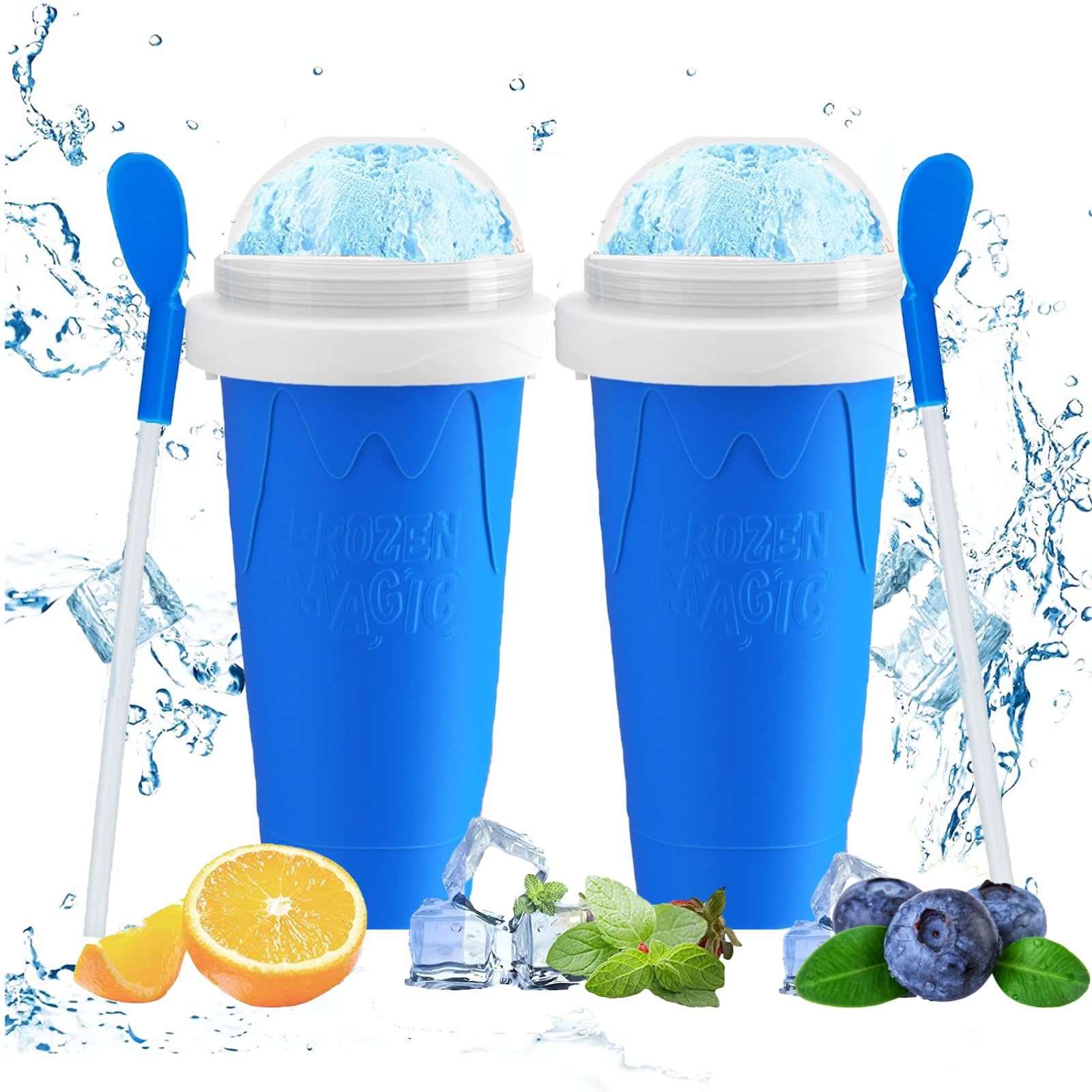 WALLBIG Slushie Maker Cup,2PCS Slushy Maker Magic Squeeze Cup Cooling Maker Cup Freeze Mug Milkshake Smoothie Mug,Portable Squeeze Ice Cup for Family