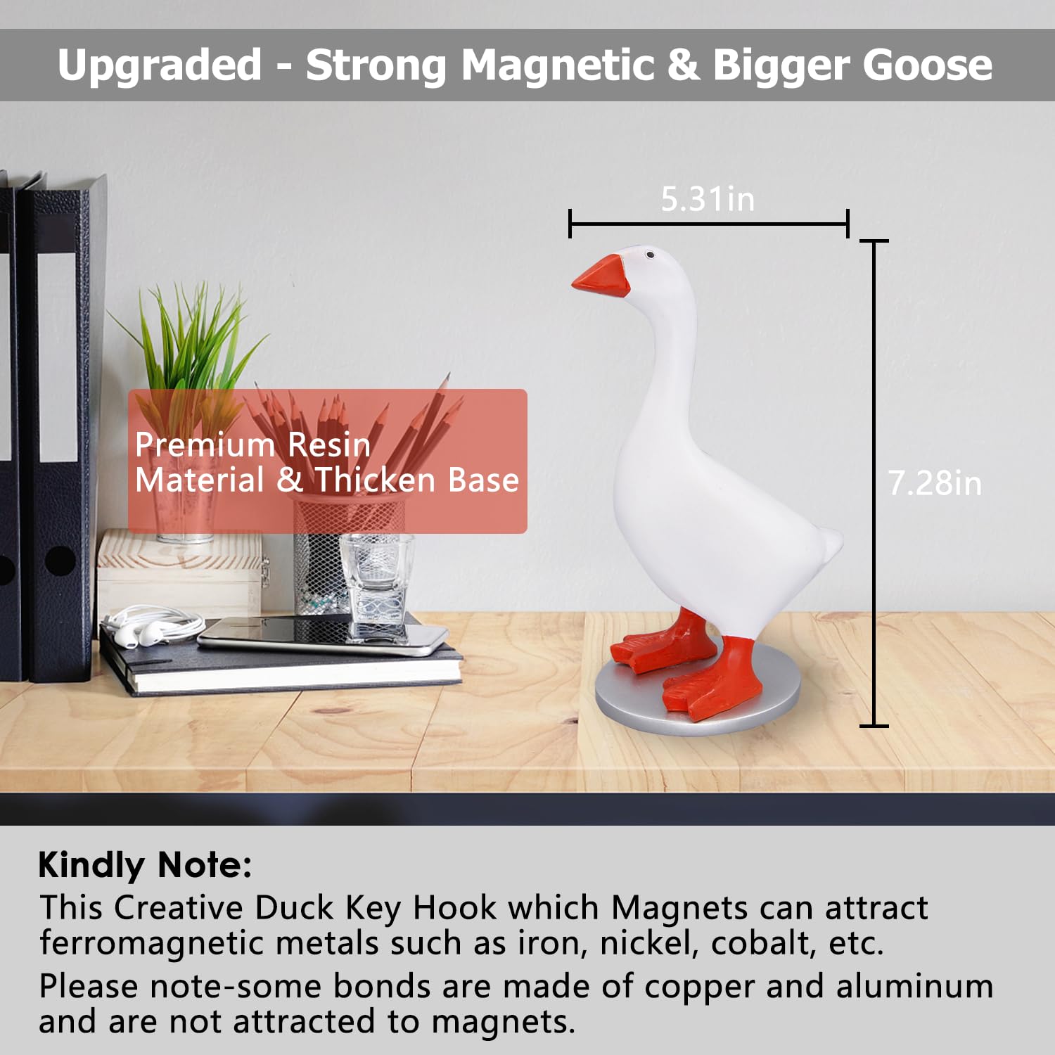 Losneg Magnetic Goose Key Holder, Funny Home Decor Cute Goose Statue Office Table Desk Decor Housewarming Gifts for Women and Men 1 Pack