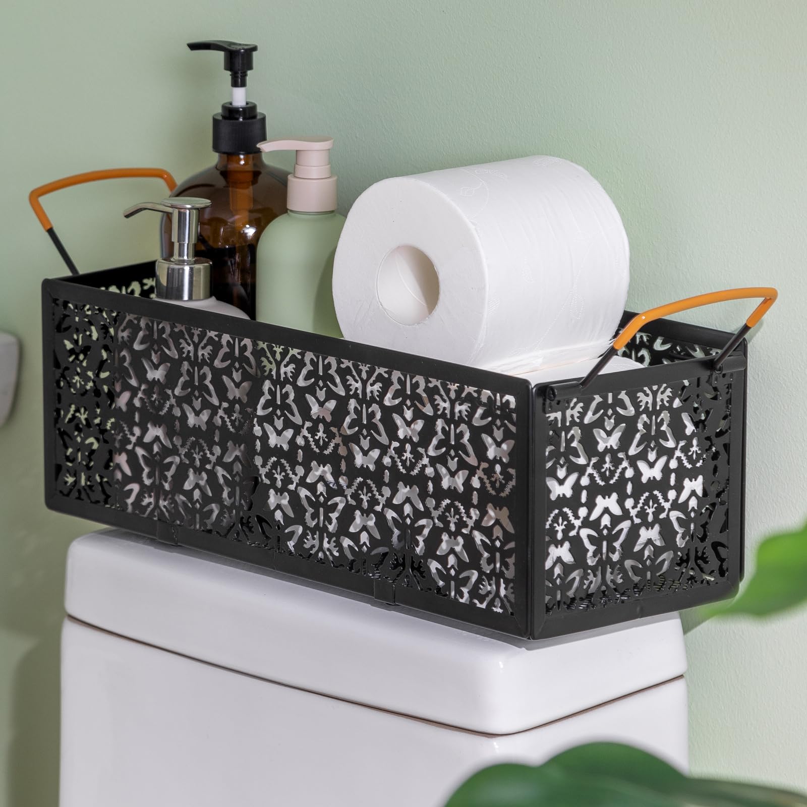 OhuaCason Toilet Paper Holder for Small Bathroom Storage: Toilet Paper Storage Basket for Small Spaces Apartment - Black