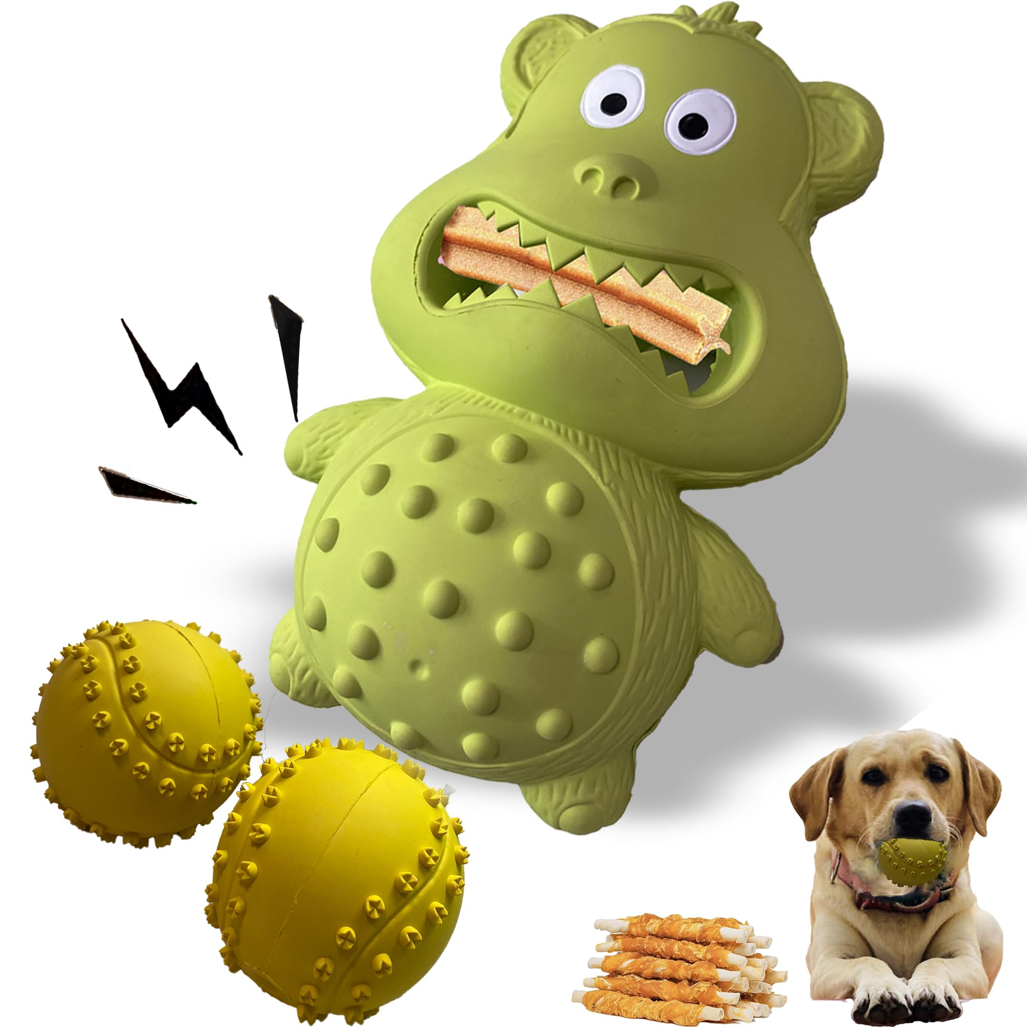 LQZHYL Dog Chew Toys 3 Pack for Aggressive Chewers, Rubber Dog Toys,Multifunctional Teeth Cleaning and Gum Massage, Tough Toys with Natural Rubber for Large and Medium Dog (Greens)