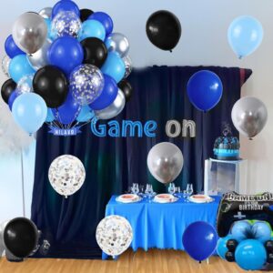 Blue Black Balloons 60 Pcs Royal Blue Black and Metallic Silver Confetti Balloons 12 Inch Video Game Outer Space Balloon for Boys Men Boss Graduation Retirement Baby Shower Birthday Party Decorations