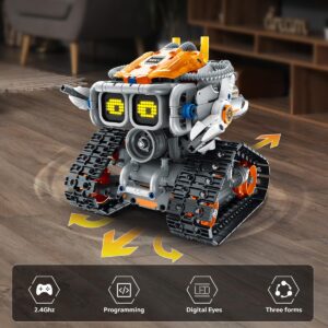 HOGOKIDS Changeable Expressions Robot Building Sets - 3 in 1 Remote & APP Supported Robotic Building Toy Having Sound Effect, Rechargeable RC Robot Birthday Present for Kids Age 6+ Boy & Girl (451PCS)