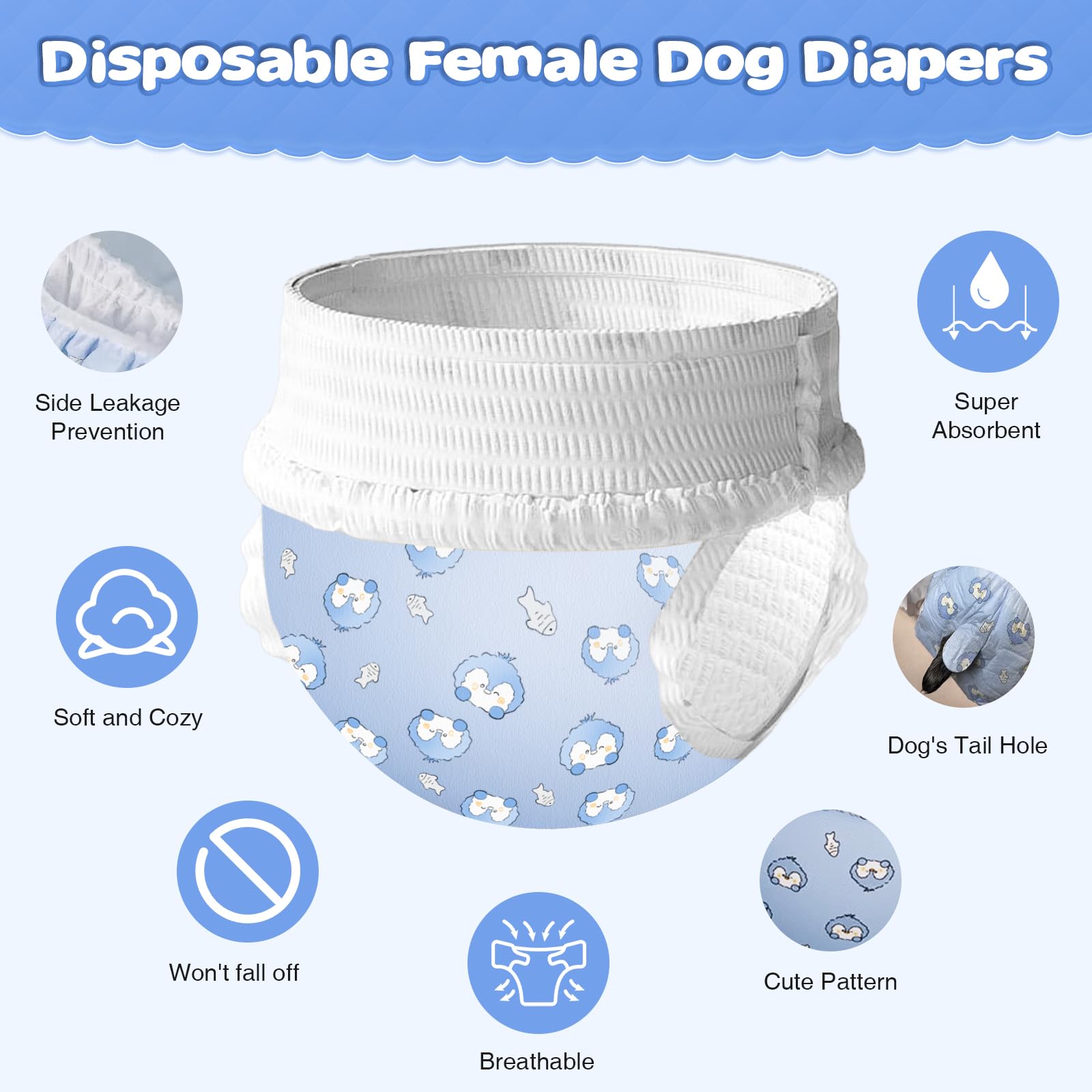 Dog Diapers Female, 10 Count Size S, Disposable Stretchy Diapers for Female Dog, Pulled Up Diaper for Dogs, Super Absorbent Leak-Proof Puppy Small Diapers for Doggy in Heat Period