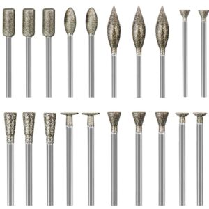 stone carving set diamond burr bits compatible with dremel, rotary tools accessories polishing kits with 1/8 inch shank for carving, engraving, grinding, stone, rocks, ceramics, jewelry, glass