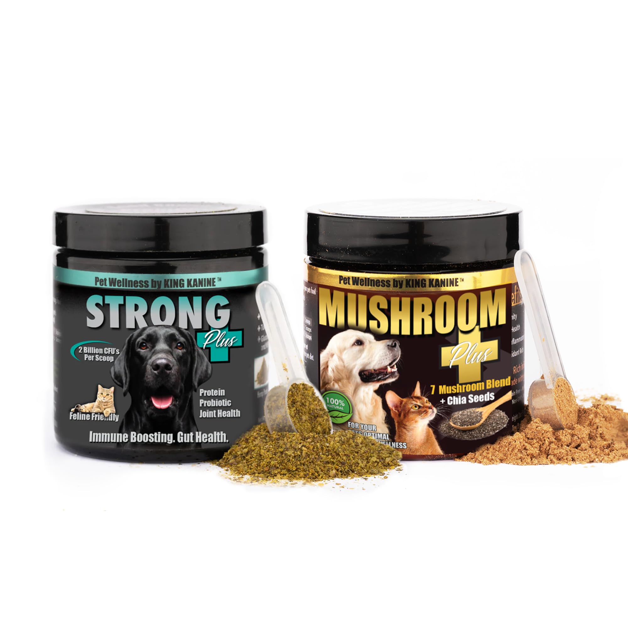 King Kanine Health Bundle: Strong Plus Hemp Protein & Probiotics & 7 Mushroom Blend & Chia Seeds - Natural Ingredients, Joint & Immune Support, Omega-3, Anti-Inflammatory, Safe for Dogs & Cat