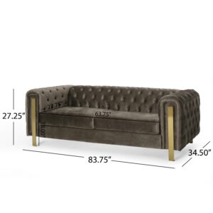 Merax Comfy 3-seat Sofa with Tufted Back and Arm and Gold Iron Legs, Modern Couch for Living Room, Bedroom, Apartment, Office, Gray