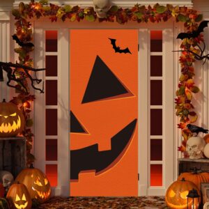 imishm halloween pumpkin door covers halloween door decorations halloween door banner halloween decorations for front door halloween porch sign for halloween party decorations