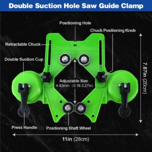 Diamond Hole Saw Kit 17PCS Drill Bits Sets with Double Suction Cups Guide Jig Fixture from 4 mm-83 mm Hollow Drill Set for Ceramic, Glass, Tile, Porcelain, Marble, Granite