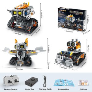 HOGOKIDS Changeable Expressions Robot Building Sets - 3 in 1 Remote & APP Supported Robotic Building Toy Having Sound Effect, Rechargeable RC Robot Birthday Present for Kids Age 6+ Boy & Girl (451PCS)