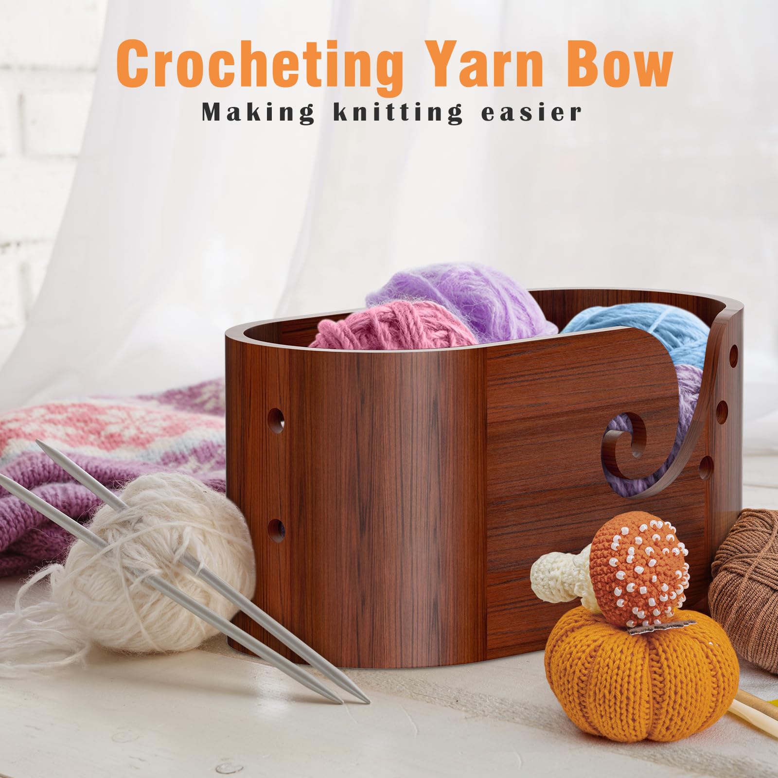 Wooden Yarn Bowl, Hangerspace Yarn Bowls for Crocheting, Large Size Handmade Knitting Yarn Holder, Wood Storage Crochet Bowl for Crocheting and Knitting Lovers