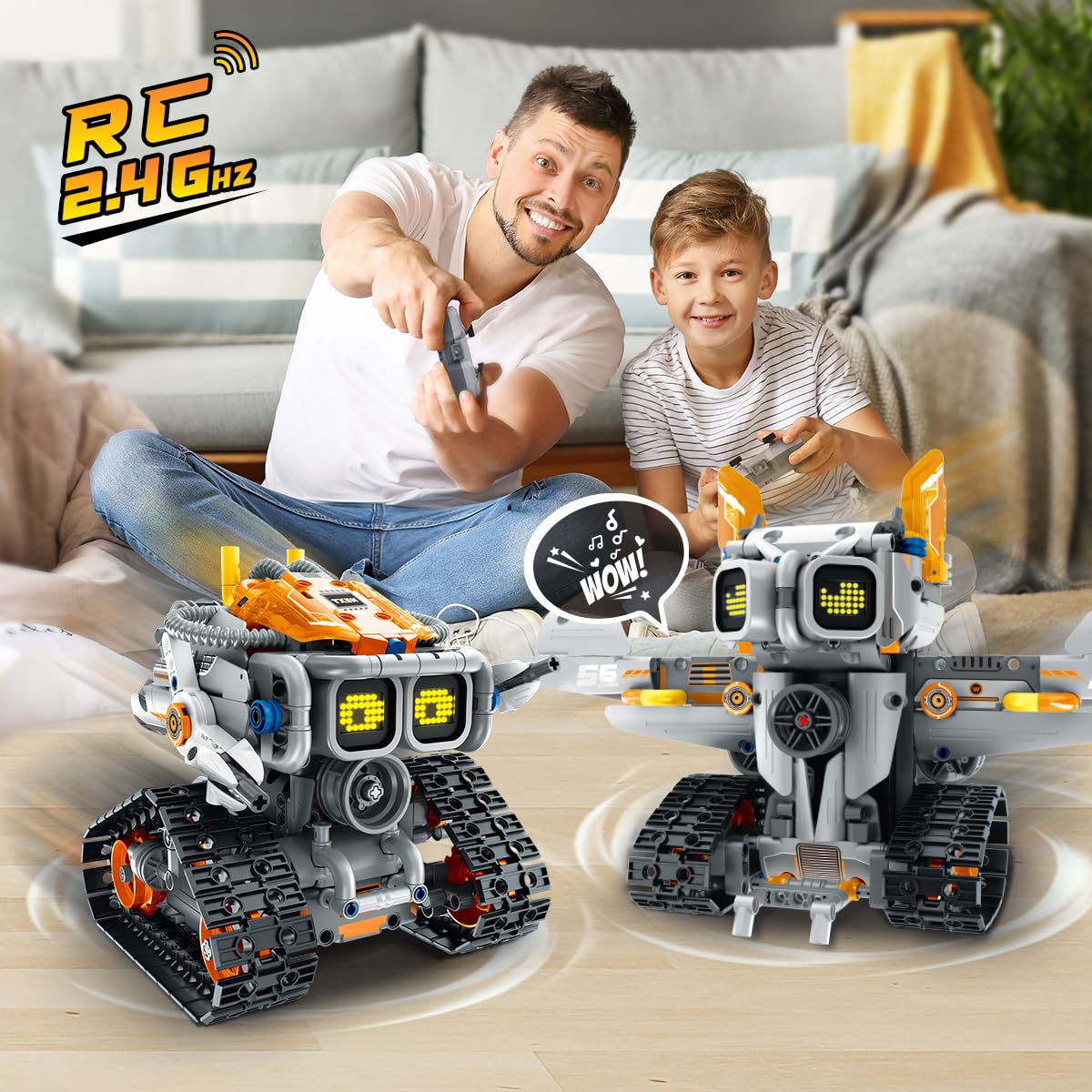 HOGOKIDS Changeable Expressions Robot Building Sets - 3 in 1 Remote & APP Supported Robotic Building Toy Having Sound Effect, Rechargeable RC Robot Birthday Present for Kids Age 6+ Boy & Girl (451PCS)