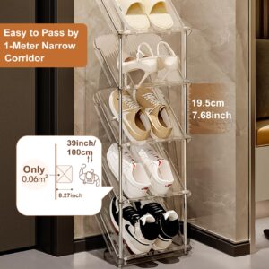 GIUNJOE Vertical Clear Shoe Rack Organizers 6 Tiers Small Narrow Space Saver Shoe Rack Slanted Slim Shoe Shelf 45 Degree Shoe Stand Holder Storage for Closet Cabinet Enteryway Zapatera para Closet