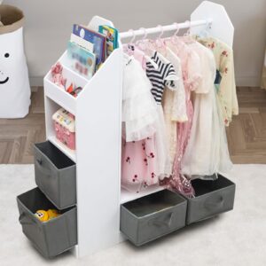 Generic Kids Dress up Storage with Mirror and Storage Bins, Costume Closet for Kids, Open Hanging Armoire Closet for Bedroom Playroom