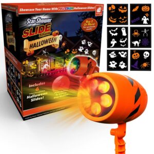 star shower show led projector, as-seen-on-tv, showcase your home with full-color holiday, use 2 or more for spectacular results, hassle-free, includes 6 halloween slides, 7 in, orange