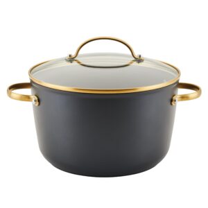 farberware forged induction ceramic nonstick cookware stockpot with lid, dishwasher safe, suitable for all stovetops, 6 quart soup pot, stockpot - black and gold