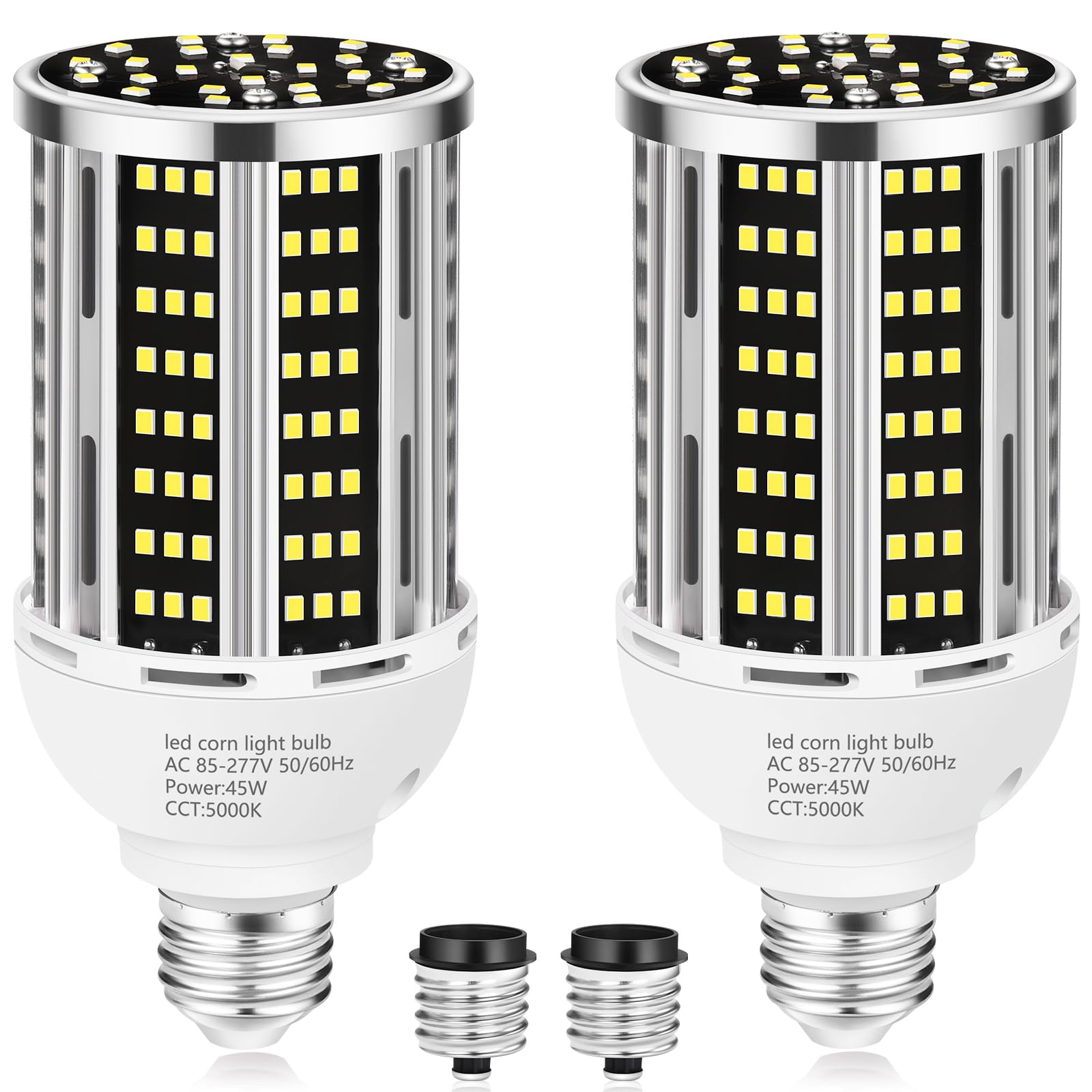 45W 2 pack LED Corn Light Bulb,400W Equivalent 5000K Commercial Grade Daylight E26/E39 6000LM Medium Mogul Base LED Lamp,Large Area Lights For Outdoor Indoor Garage Warehouse street Factory Bay Light