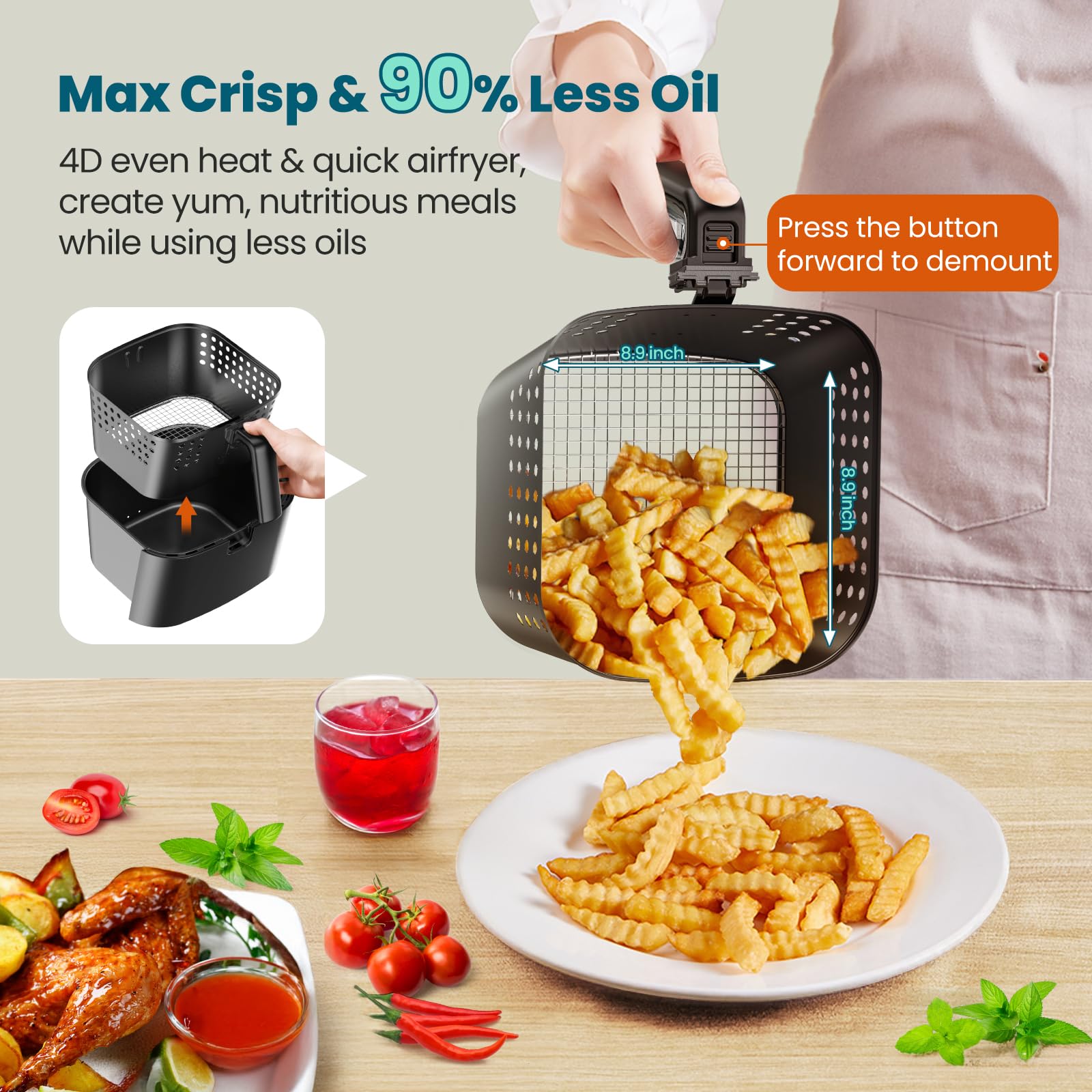 Nuwave Brio 10-in-1 Air Fryer, 6 QT Airfryer Capacity with Smart Probe, Roast Grill Bake for Fast Meals, One-Touch Digital Controls, Powerful 1800W Fryer, 100 Recipes, Removable Divider & Grill Pan