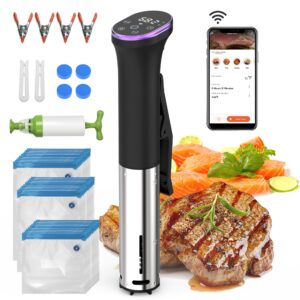 hobsir hob sous vide cooker kit, 1100w sous vide machine with 30 seal bags, vacuum pump, magnets, led, wifi app control, silence stainless steel immersion circulator slow cooking machine sous-vide kit