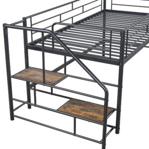 Merax Metal Low Loft Bed Frame with Full Length Guardrails, Easy Assemble Black