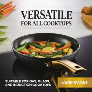 Farberware Forged Induction Ceramic Cookware Nonstick Frying Pan/Skillet, Dishwasher Safe, Suitable for All Stovetops, 8.25 Inch Fry Pan - Black and Gold