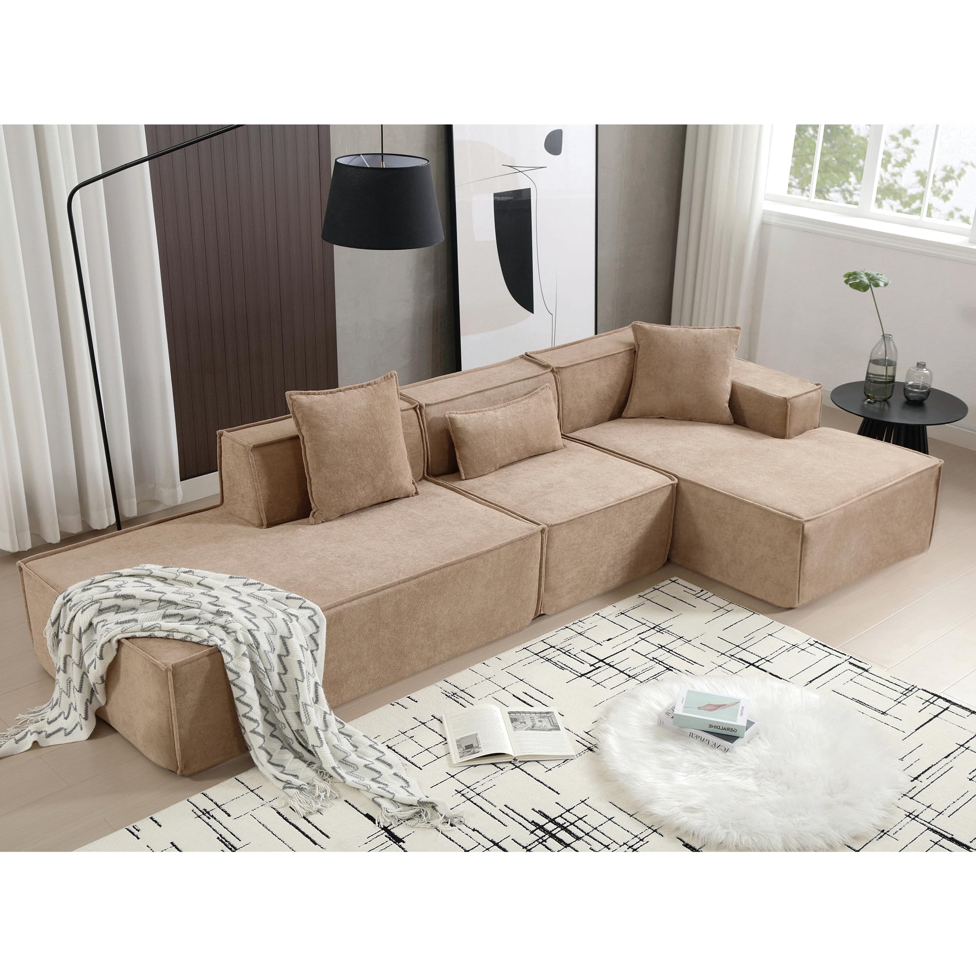 HZANHY Modular Sectional Sofa Couch, L-Shape Upholstered Cloud Couch, Modern Minimalist Couches for Living Room, Deep Seat Corner Couch, Right Facing Chaise