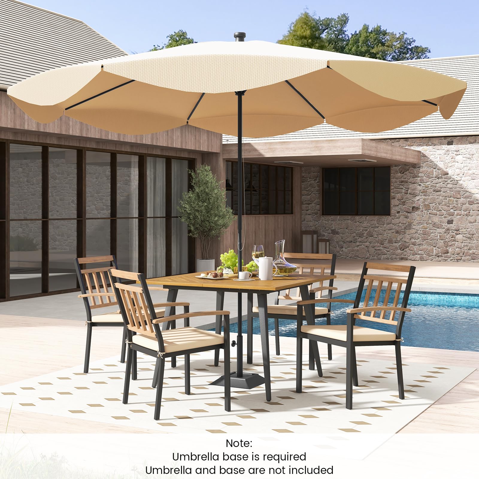 Tangkula 5 Pieces Patio Dining Set, Outdoor Dining Table and Chairs with Cushions, 42.5” Square Acacia Wood Dining Table with 1.9” Umbrella Hole, Outdoor Furniture Set for Backyard, Garden, Poolside