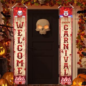 avezano halloween evil circus door cover halloween door decorations creepy carnival welcome porch banner halloween clown hanging banner outdoor indoor