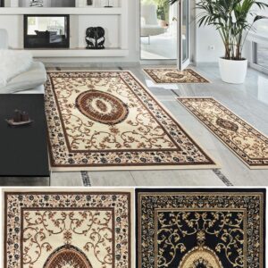 Superior Indoor Area Rug Set, for Living Room, Entryway, Basement, Kitchen, Office, Floor Cover, Jute Backing, Formal Floral, Clementina 3 Piece Rug Set, 2' x 3', 2' x 5', 5' x 7', Beige Ivory