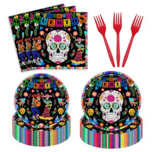 96pcs day of the dead plates napkins mexican dia de los muertos party supplies tableware fiesta sugar skull dinnerware for halloween party serve 24 guests