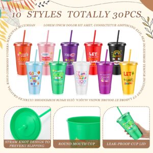 Uiifan 30 Pcs Christian Tumbler Bulk Bible Verse Plastic Tumblers with Lids and Straw 24oz Inspirational Religious Cups Christian Gifts for Kids Christmas Sunday School Religious Party Activities