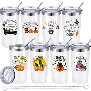 singhoow 8 pcs halloween tumbler with lid and straw 12 oz halloween coffee mugs stainless steel insulated pumpkin ghost bat boo witch halloween wine cup bulk for halloween party travel men women gift