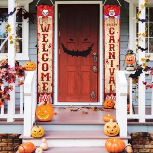 Avezano Halloween Evil Circus Door Cover Halloween Door Decorations Creepy Carnival Welcome Porch Banner Halloween Clown Hanging Banner Outdoor Indoor