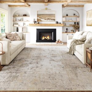 wondrg 8x10 washable area rug beige grey abstract modern living room bedroom large throw rug non slip soft distressed low pile neutral indoor floor carpet for dining room kitchen office entryway decor