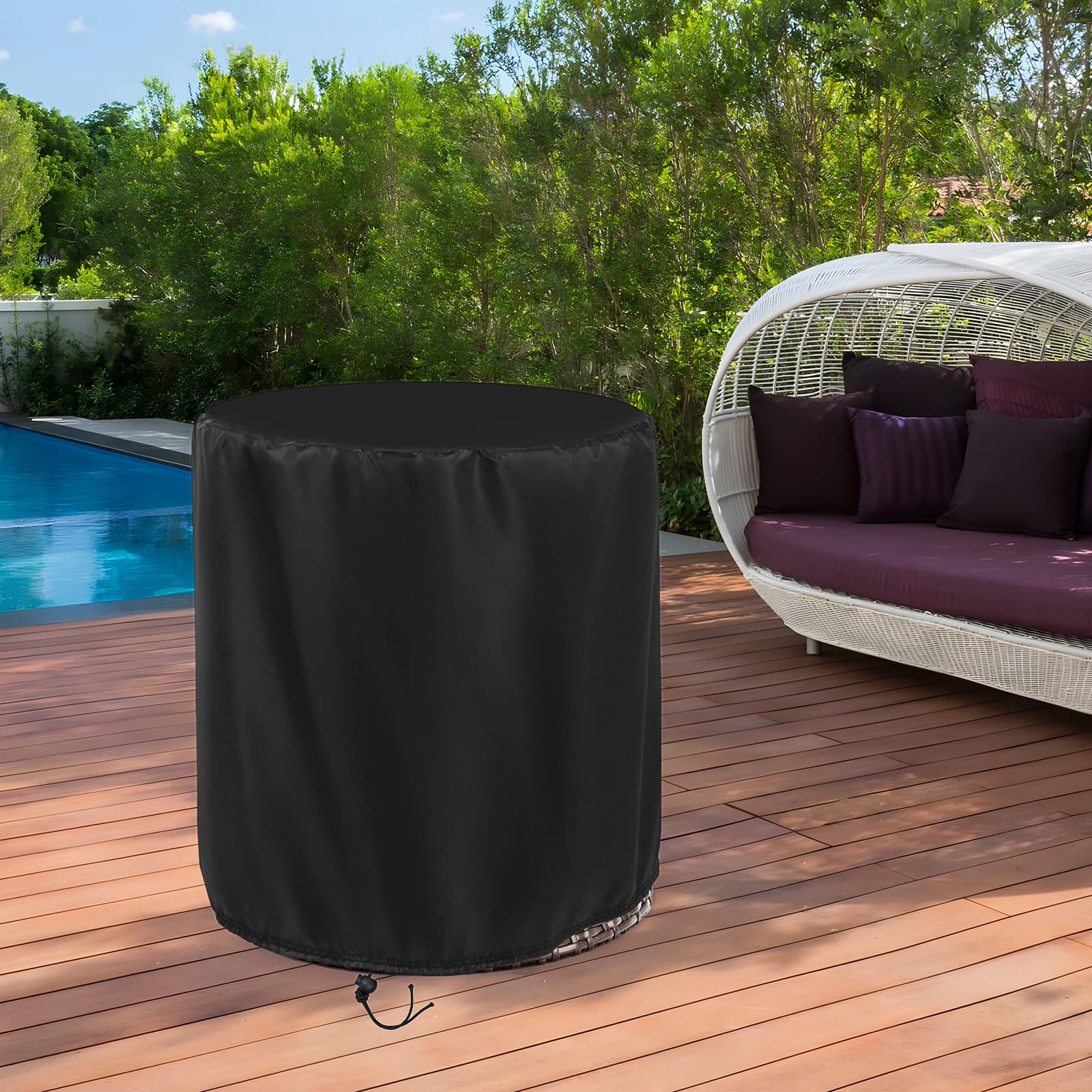 MUTUSHI Patio Cooler Bar Table Cover Outdoor Patio Round Beer Cooler Table Cover Waterproof Barrel Cool Bar Table Cover 21" D X 23" H Black