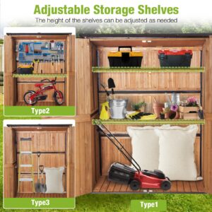 GUTINNEEN 4.6x2.42FT Sheds & Outdoor Storage Shed with All Around Metal Frame,Wooden Tool House with Adjustable Shelfs, Garden Tool Shes for Backyard Garden Patio Lawn, Brown