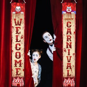 Avezano Halloween Evil Circus Door Cover Halloween Door Decorations Creepy Carnival Welcome Porch Banner Halloween Clown Hanging Banner Outdoor Indoor