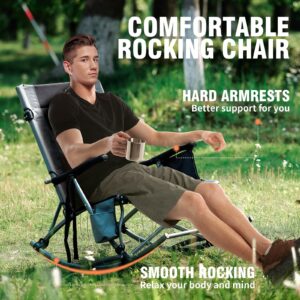 Homcosan Folding Rocking Camping Chair Portable Oversized Padded Rocking Chair with Footrest Folding Chairs for Outside with Pillow for Patio, Garden, Lawn, Supports 400 lbs