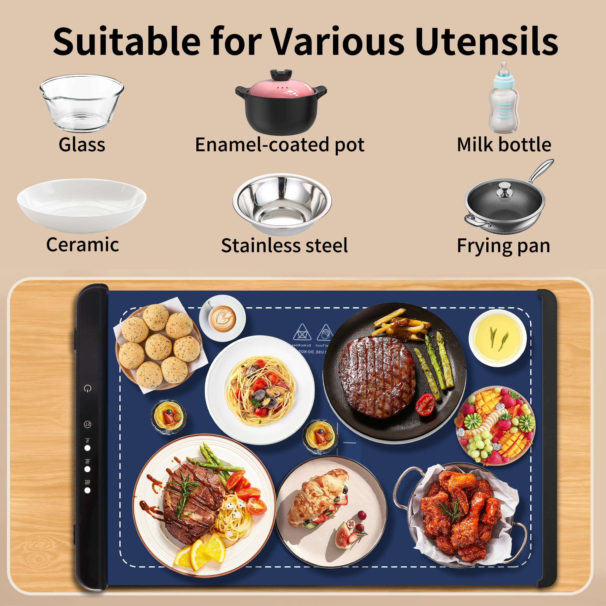 Food Warming Mat: Silicone Electric Warming Tray, Food Warmers for Parties Buffet - Full Surface Heating, 3 Temperature Settings, Foldable, Food Heating Mat for Gatherings, Family, Everyday Use