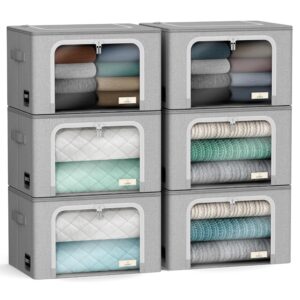 sorbus storage bins with metal frame - stackable & foldable clothes organizer bags - oxford fabric storage containers with large clear window & carry handles organization for bedding linen & clothing