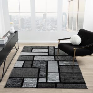 hadba geometric area rug - decorative home & office rug - indoor carpet for living room, bedroom, family or dining room - non-fading polyester, stain-proof - made in turkey, grey 5x7 ft