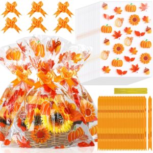 mimind 36 pieces fall thanksgiving large basket bags cellophane gift bags bulk 19.7 x 27.6 inch fall plastic gift wrap bags with 36 pull bows 40 twist ties for thanksgiving gift baskets