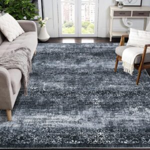 westloom washable rug 9x12 area rug for bedroom decor vintage living room rug large area rug oriental retro rug damask floral rug chenille non slip carpet for dining room nursery rug black 9'x12'