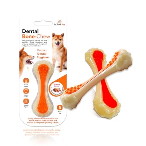 ReThink Pet Dental Bone Dog Chew Toy, Small Bacon-Scented Dog Chew Bones, Odor-Stimulating Nylon Dog Bones and Chew Toy, Durable and Tough Dog Toys for Boredom